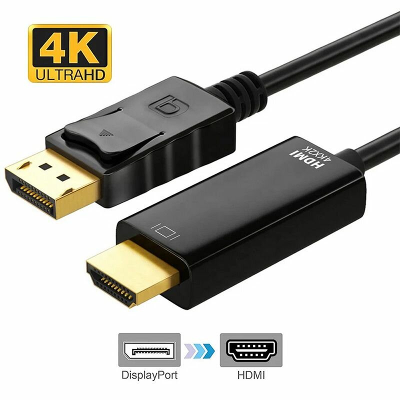 Кабель DisplayPort HDMI 4K длиной 1,8 м с односторонним интерфейсом DP HDMI, совместимый с большинством мониторов HDMI