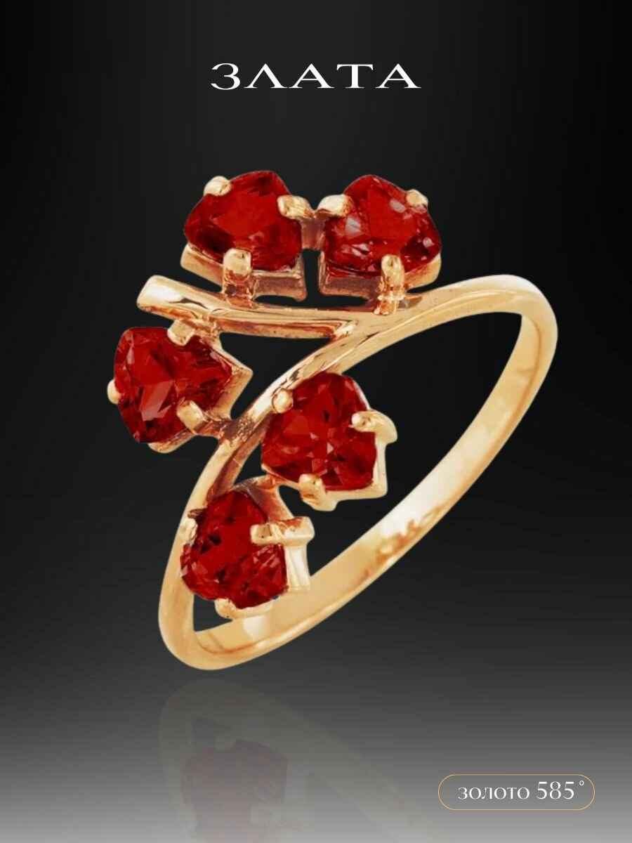Кольцо тонкое, красное золото, 585 проба, гранат