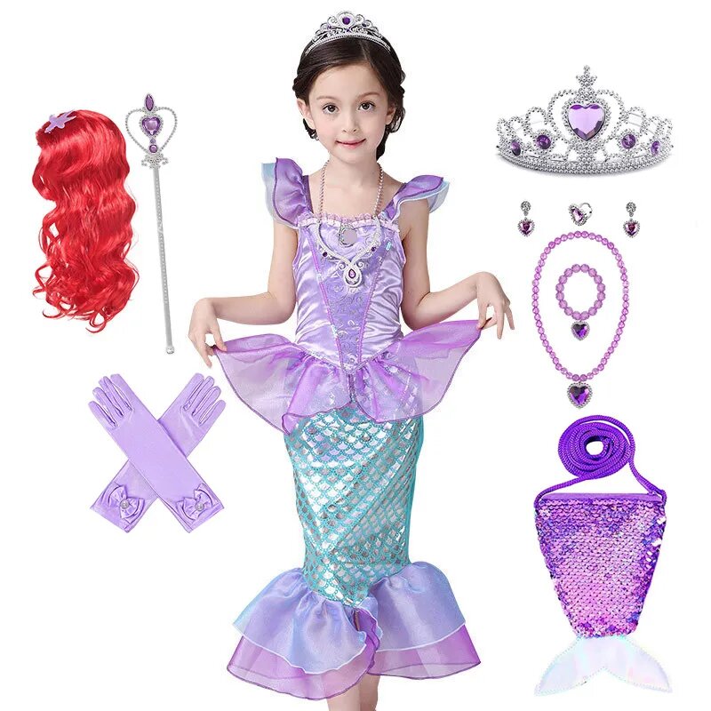 Платье Ариэль Disney из хлопка и полиэстера фиолетового цвета для девочек 2-10 лет 4T(120), DRESS 02