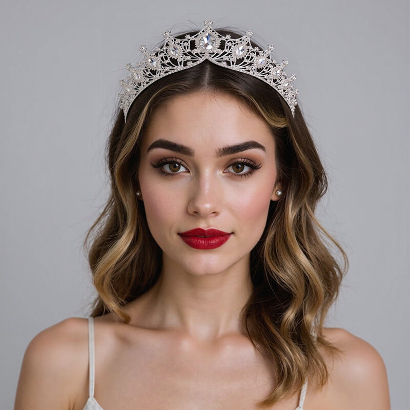 Свадебная тиара 3 в 1 с стеклянным жемчугом и стразами — диадема, ожерелье и серьги, золото/серебро на свадьбу, бал