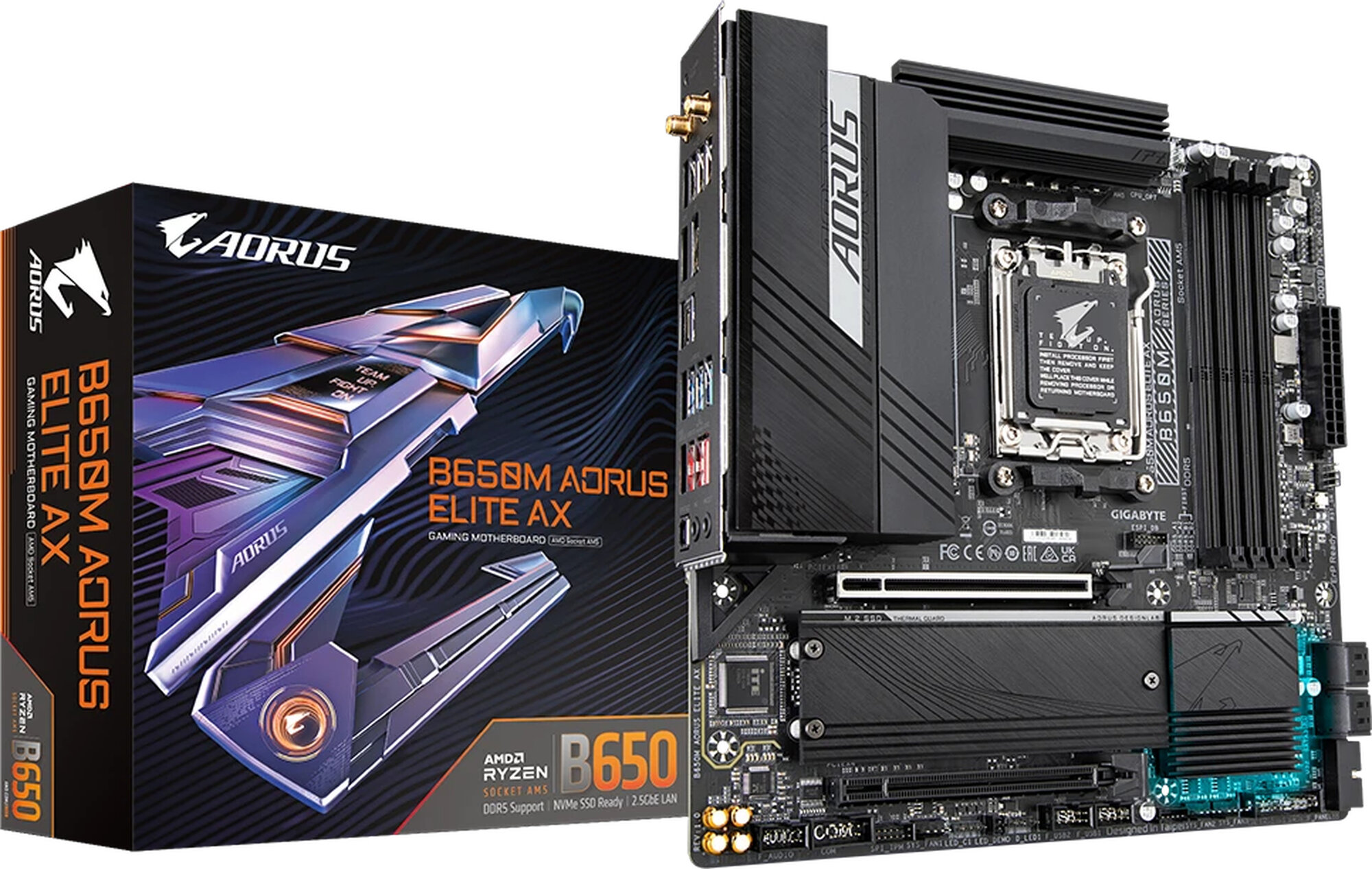 Материнская плата GIGABYTE B650M AORUS ELITE AX (AM5/AMD B650/4xDDR5/2xPCI-Ex16/2xM.2/SB/Wi-Fi/BT/GLAN/DP/HDMI/mATX)