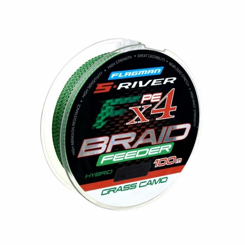 FLAGMAN Шнур S-River Braid PE Hybrid F4 Feeder 100м Grass Camo 0,20мм 13,5кг 30lb