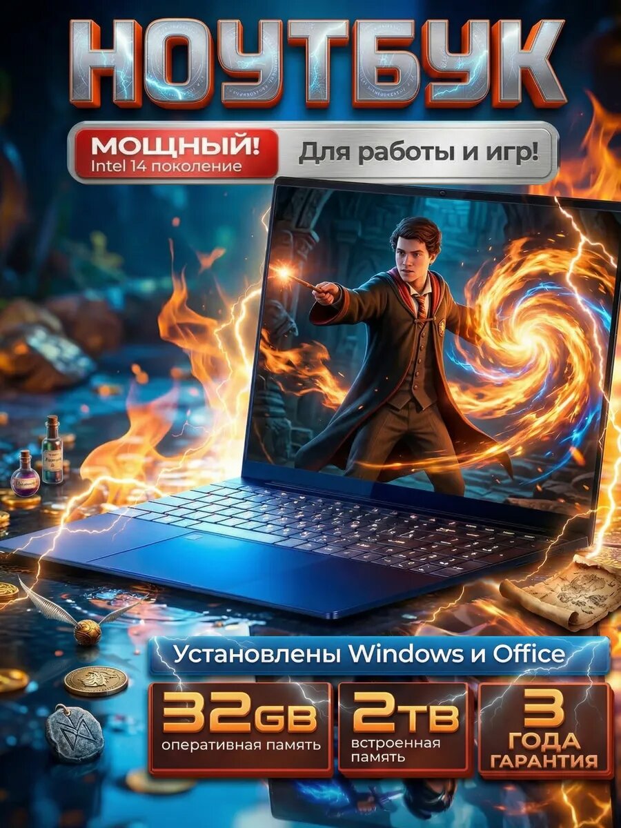 Ноутбук Intel Core i7-14700HX, 32GB RAM, 2048GB SSD, 2026 + Windows, Office