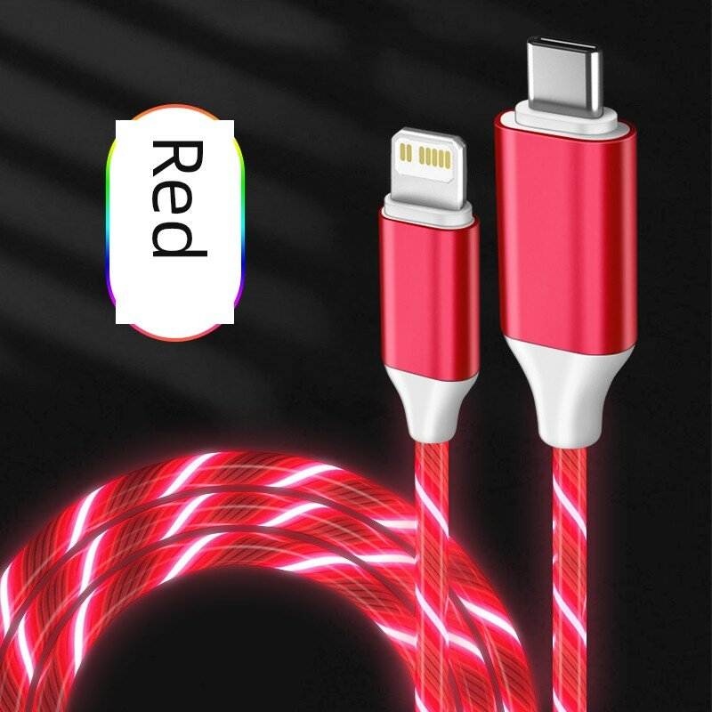 1 метр кабель для зарядки USB-C для iPhone с красным световым эффектом, 20 Вт PD быстрая зарядка для устройств iOS