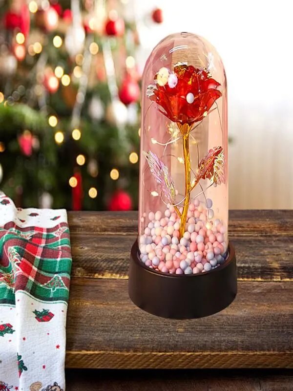 Флакон с вечной розой, с подсветкой, хрустальный цветок, подарок для пары, ночник, настольная лампа, подарок на свадьбу или годовщину свадьбы, для подруги, любимой жены