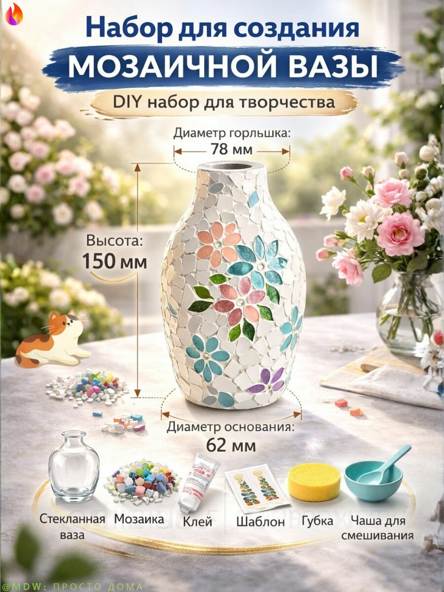 DIY заготовка для мозаичной вазы, стеклянная форма 78*62*150мм