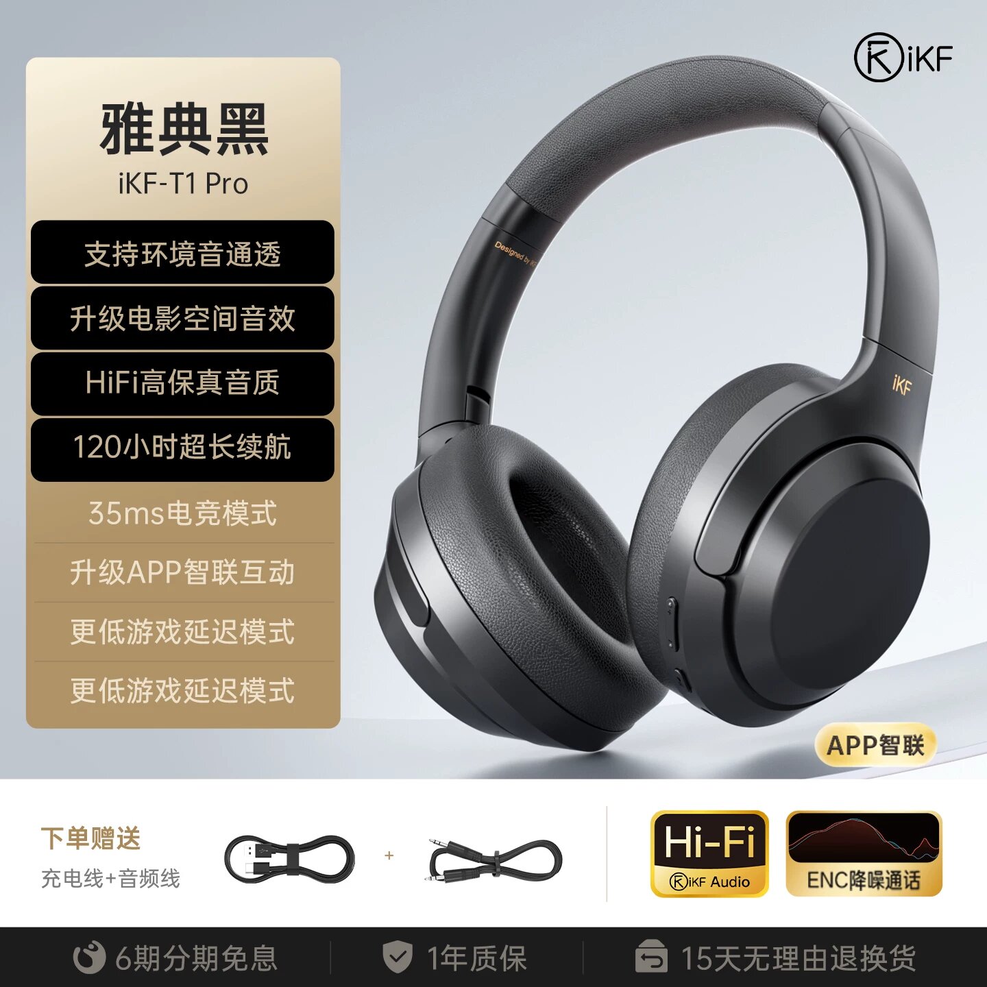 Беспроводные наушники iKF Pro Athens Black 120 часов батареи низкая задержка в играх HiFi аудио поддержка приложения