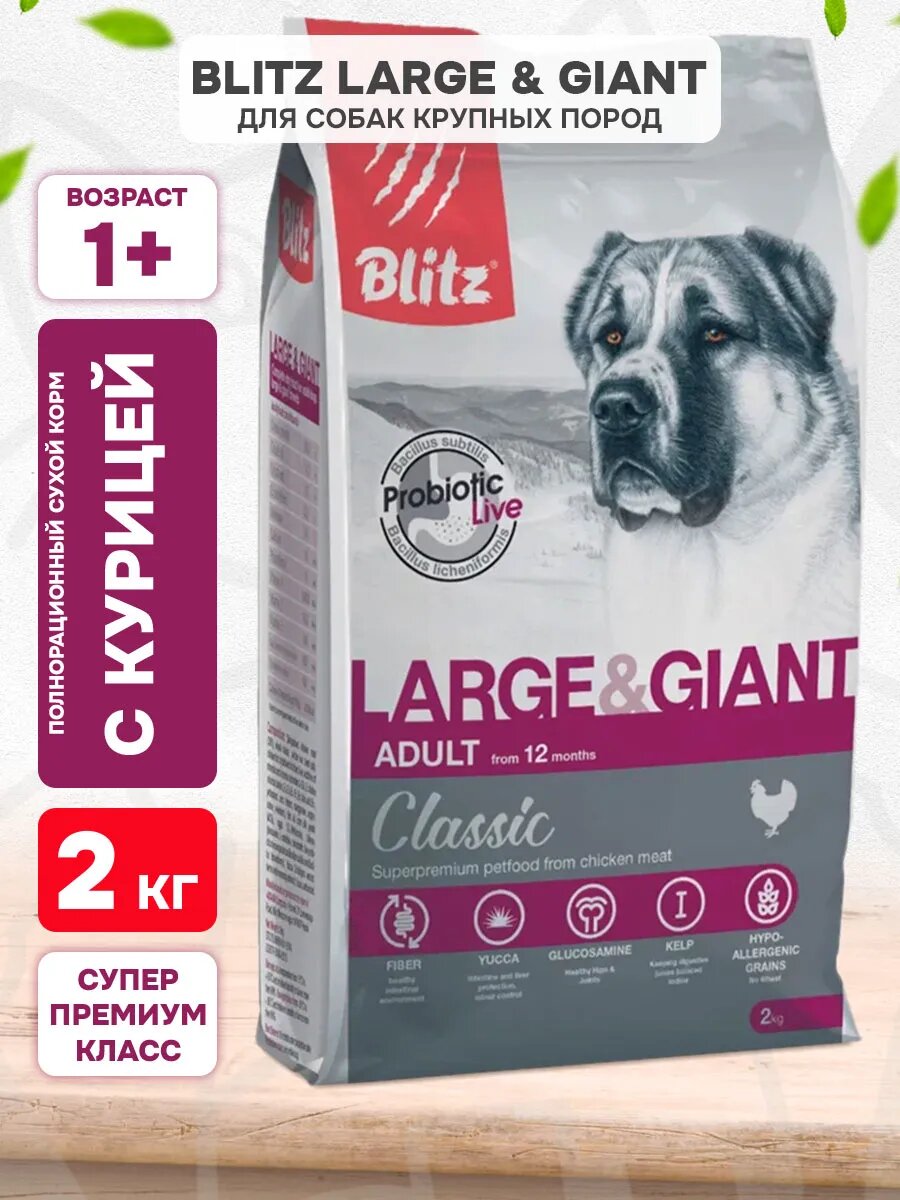 Сухой корм Blitz Classic Adult Large & Giant Breeds Chicken для взрослых собак крупных пород курица, 2 кг