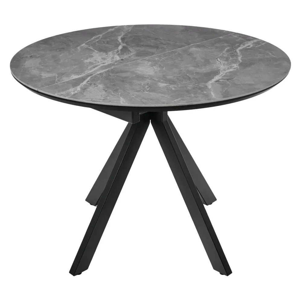 Стол Bradexhome Стол Rudolf круглый раскладной 100-130x100x75см, серый керамогранит, черный арт. RF 0643