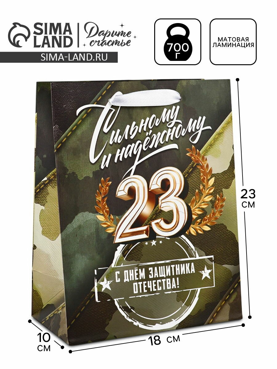 Пакет подарочный ламинированный "23 февраля", MS 18x23x10 см