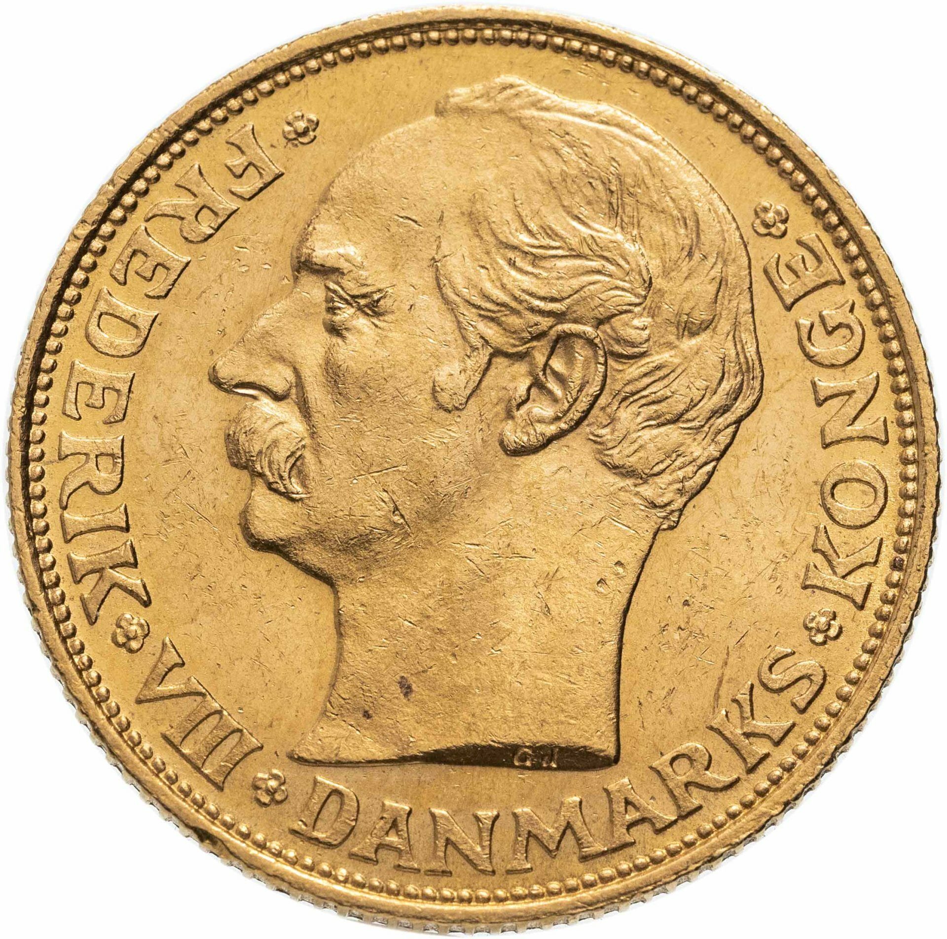 Дания 20 крон kroner 1912 Король Фредерик VIII, Золото 900, в сохранности UNC