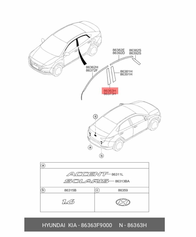 Молдинг двери передний левый Hyundai Solaris 2 2017-2025 / HS 2024-2025, наклейка вертикальная, плёнка двери защитная OEM 86363F9000