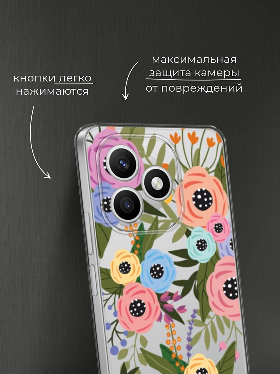 Чехол на Honor X8d / Хонор X8d с принтом Pattern of colored flowers, прозрачный — фото 1