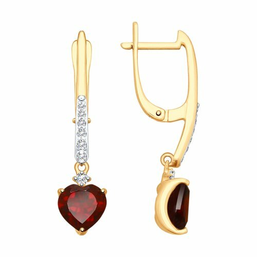 Серьги золото, 585 проба, гранат
