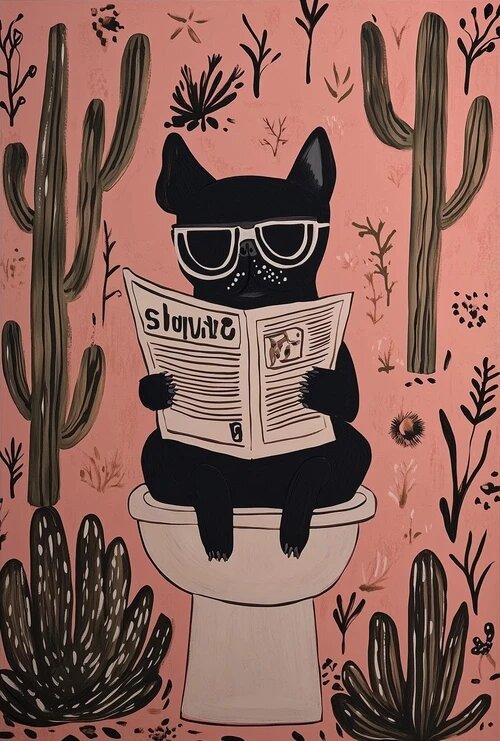 Funny Black Cat Dog Frog Animals On The Toilet Reading Poster Bath Prints Canvas Painting Wall Art Pictures for Toilet WC Decor