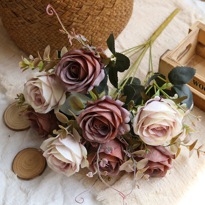 Premium silk rose flowers for wedding outdoor events and creative home decor, brown