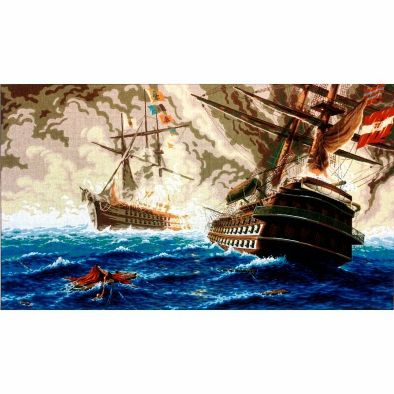 Канва GOBELIN DIAMANT "Морская баталия", жесткая, с рисунком