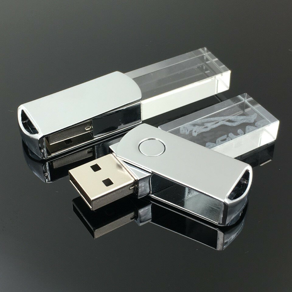 Синий кристаллический USB-накопитель с вращающимися светодиодами, 128 ГБ, USB 2.0, автомобильный дисплей для музыки