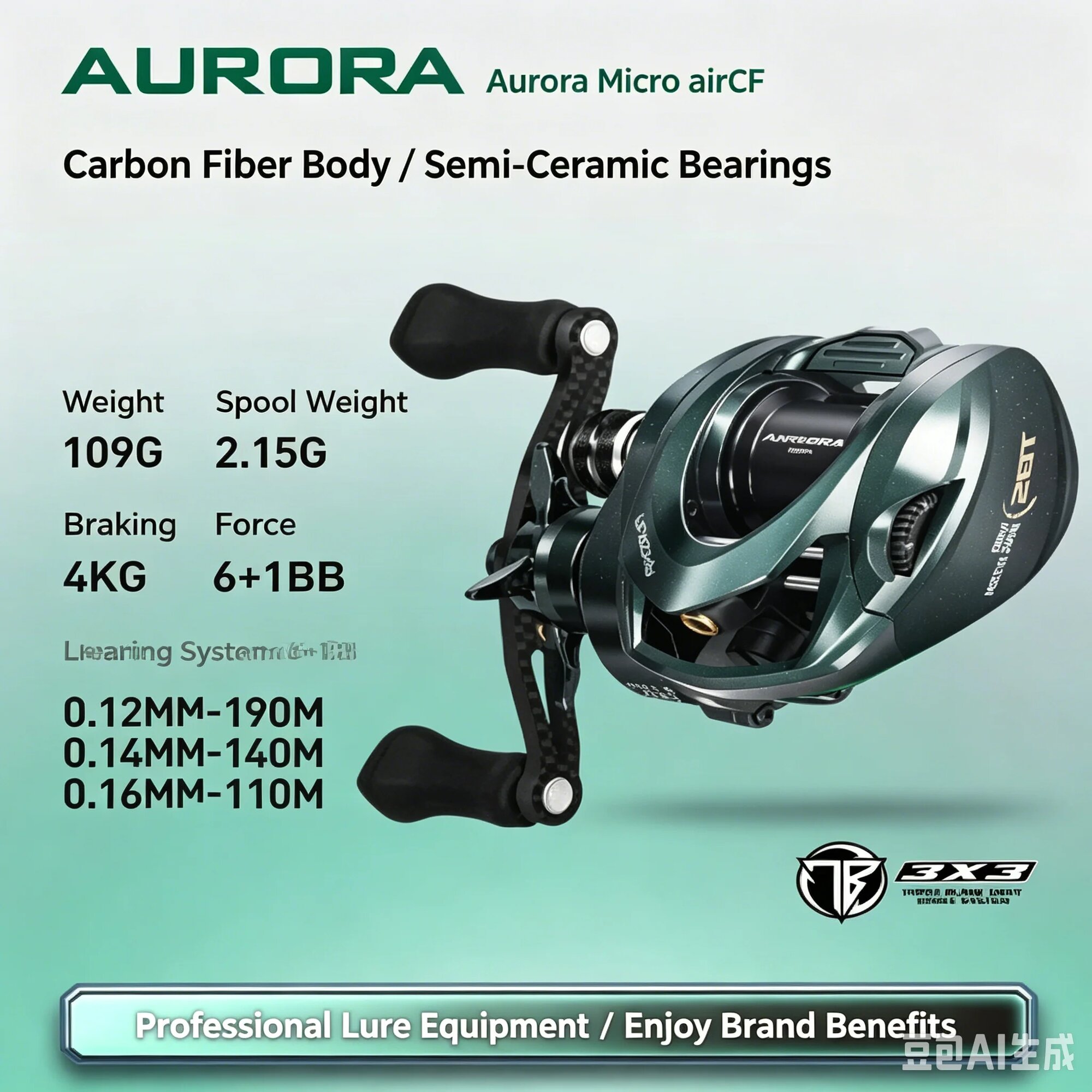 Histar Aurora AIR BFS Катушка для ловли легкой рыбы Зеленый, Right Hand, airCF