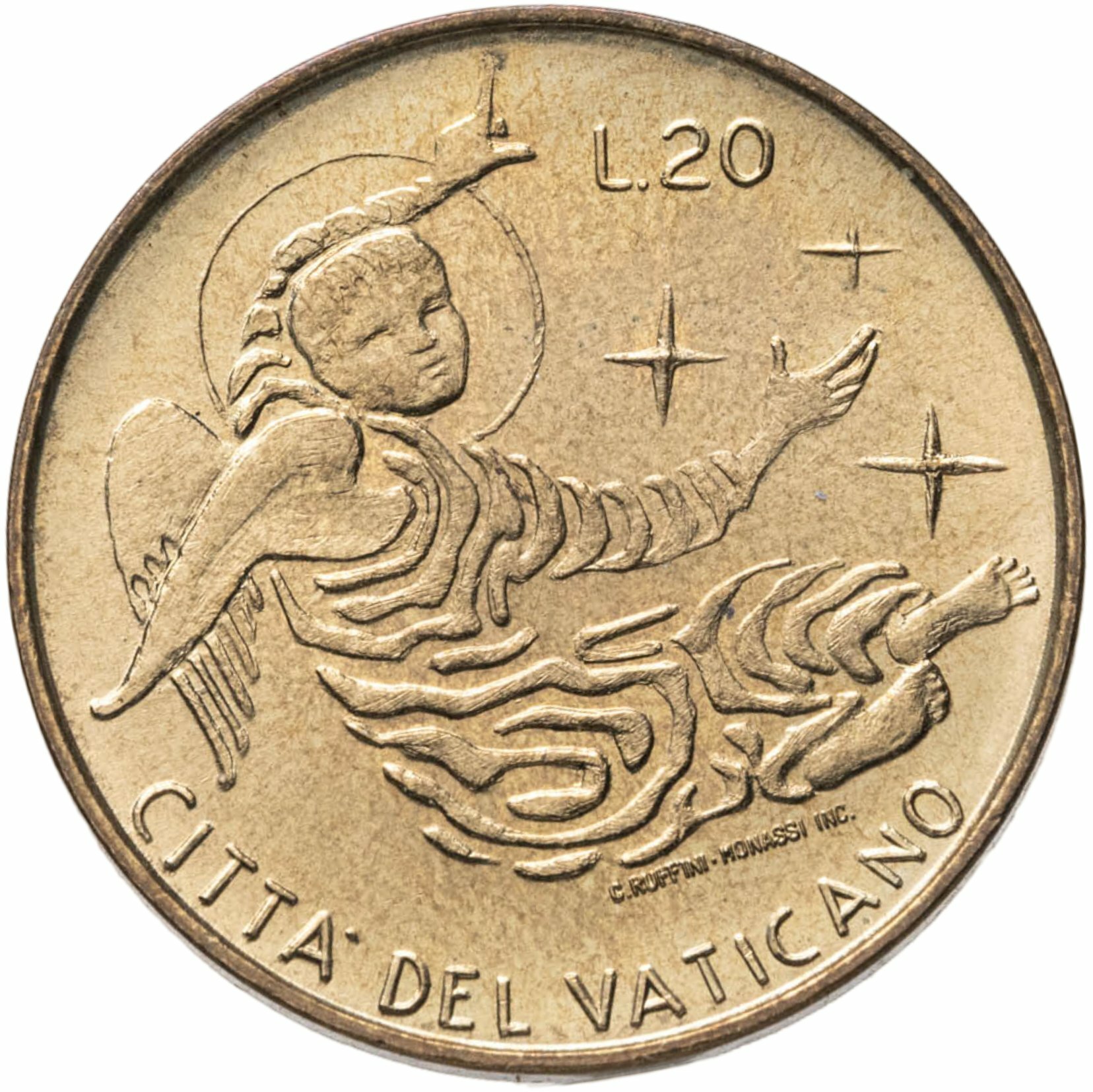 Ватикан 20 лир lire 1969, Бронза, в сохранности UNC