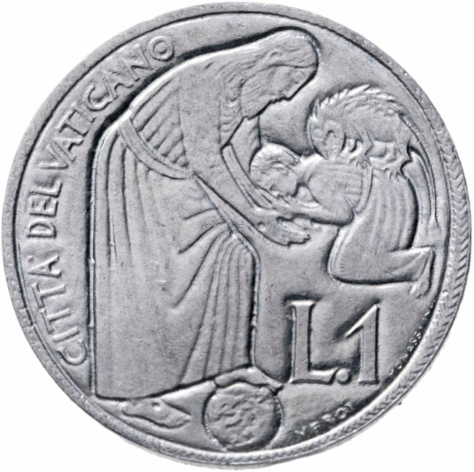 Ватикан 1 лира lira 1975 "Лето Господне", Алюминий, в сохранности UNC