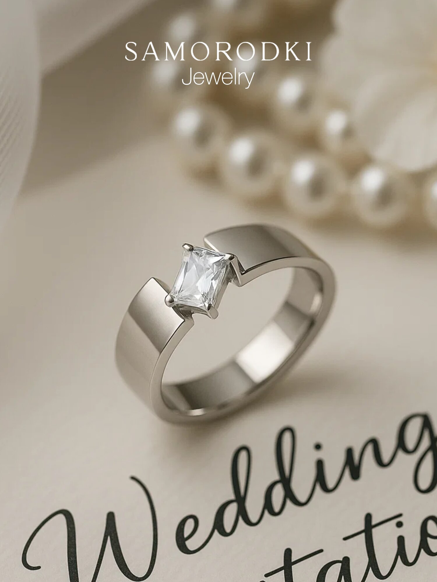 Кольцо на фалангу, тонкое SamoroDki Jewelry, серебро, 925 проба, родирование, фианит, размер 18, ширина 2.5 мм, бесцветный, серебристый, белый — фото 1