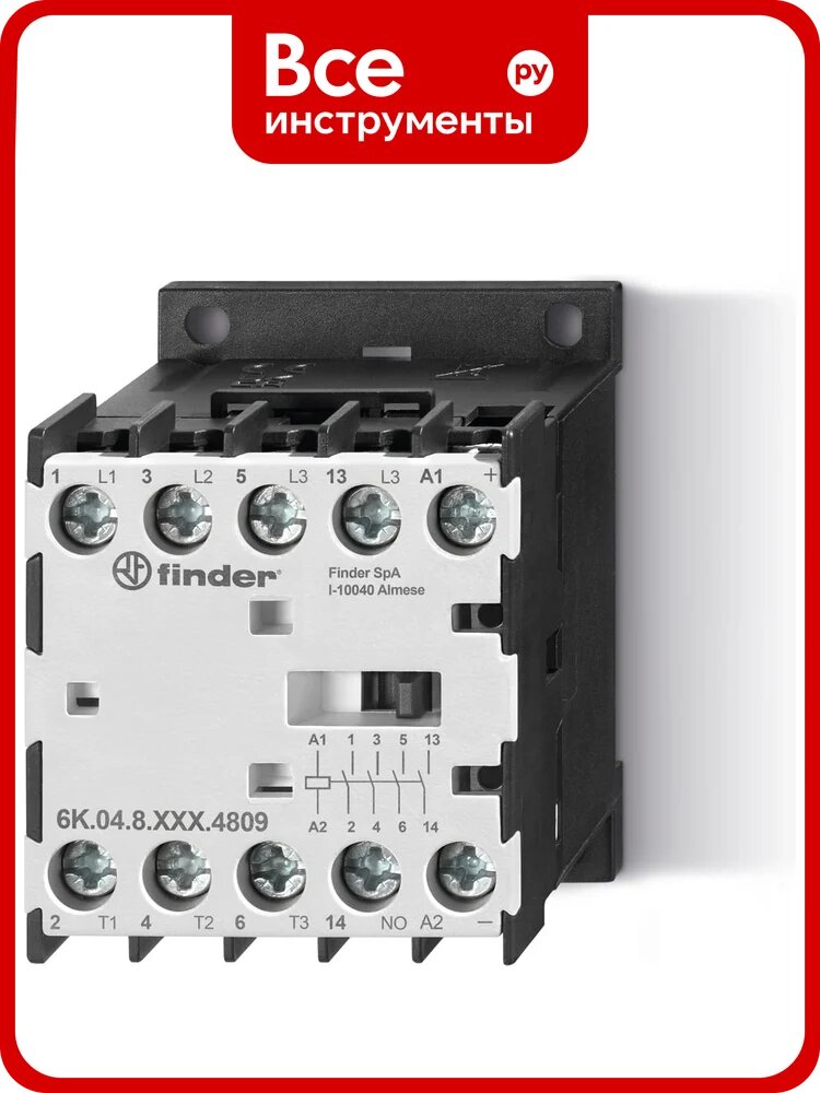 Миниконтактор Finder 3NO 12A (АС3 400В) + 1NC 2A; контакты AgSnO2; катушка 24В DС; степень защиты IP20 6K0490244712