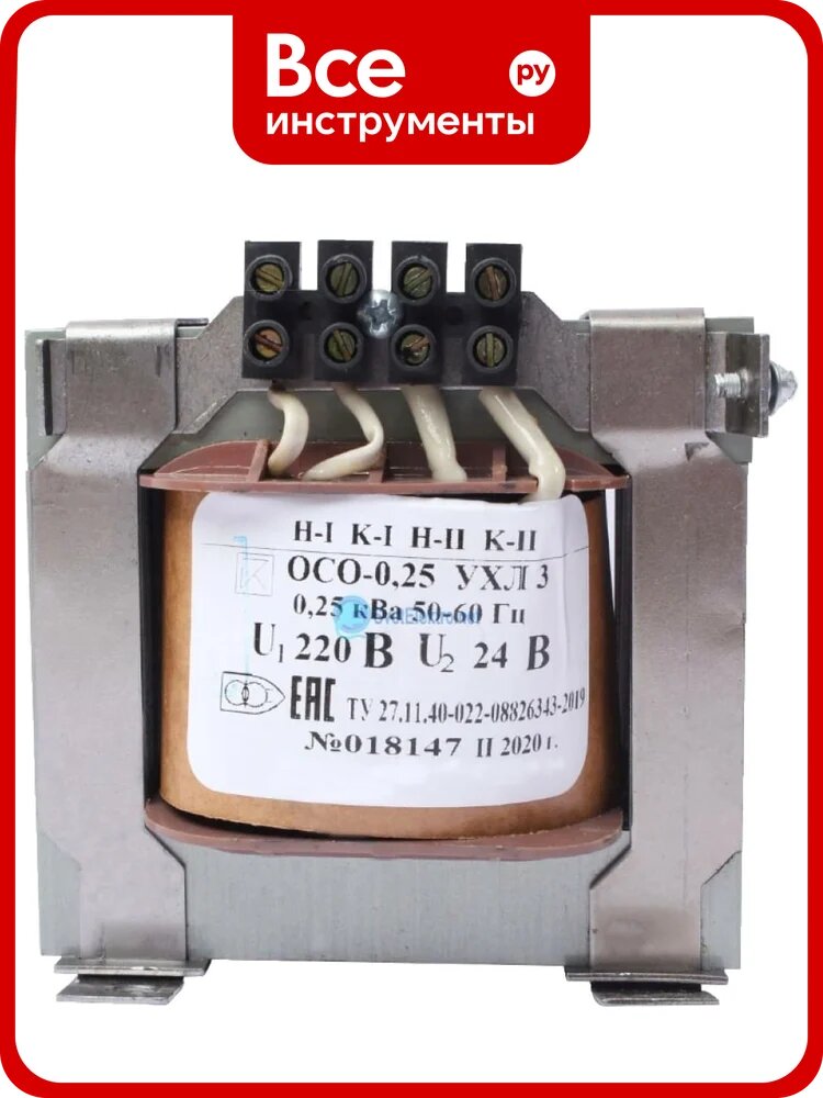 Трансформатор Электротехник ОСО-0,25 УХЛ3 220/24, IP00, ET003491 – трансформатор с винтовыми разъемами и частотой сети