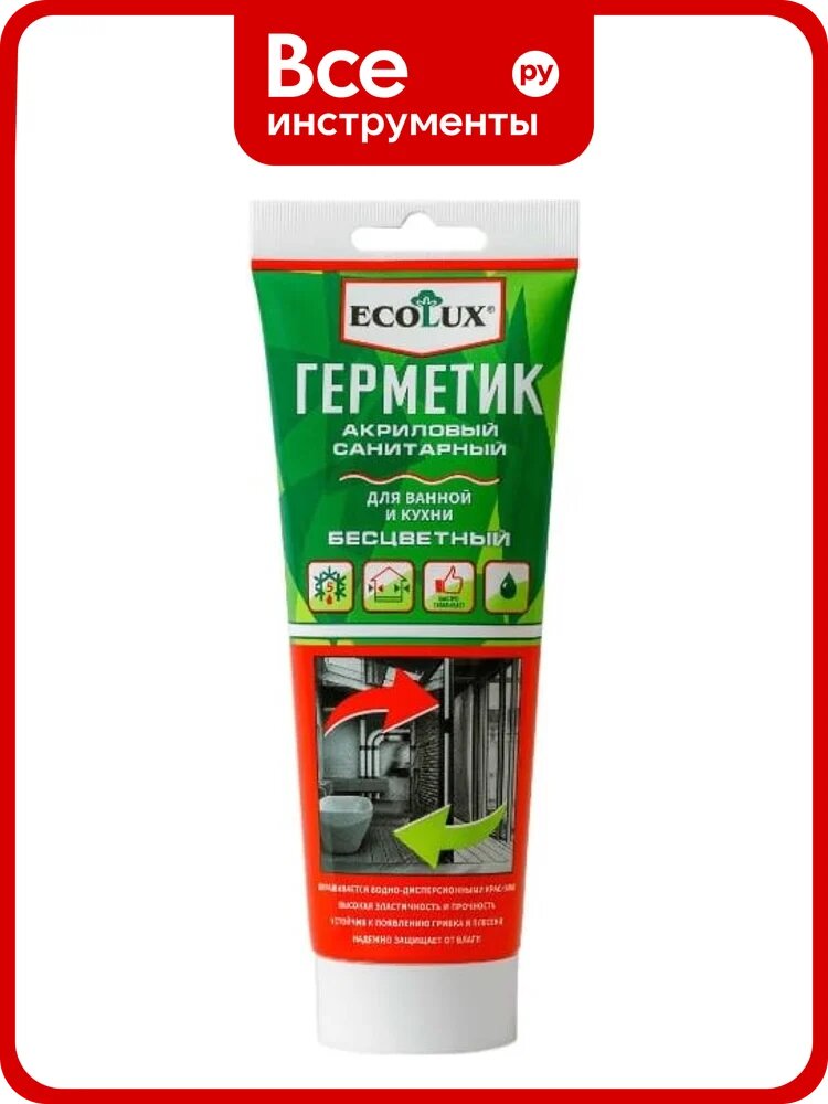 Акриловый герметик Ecolux санитарный бесцветный, 200 мл 4607133683825