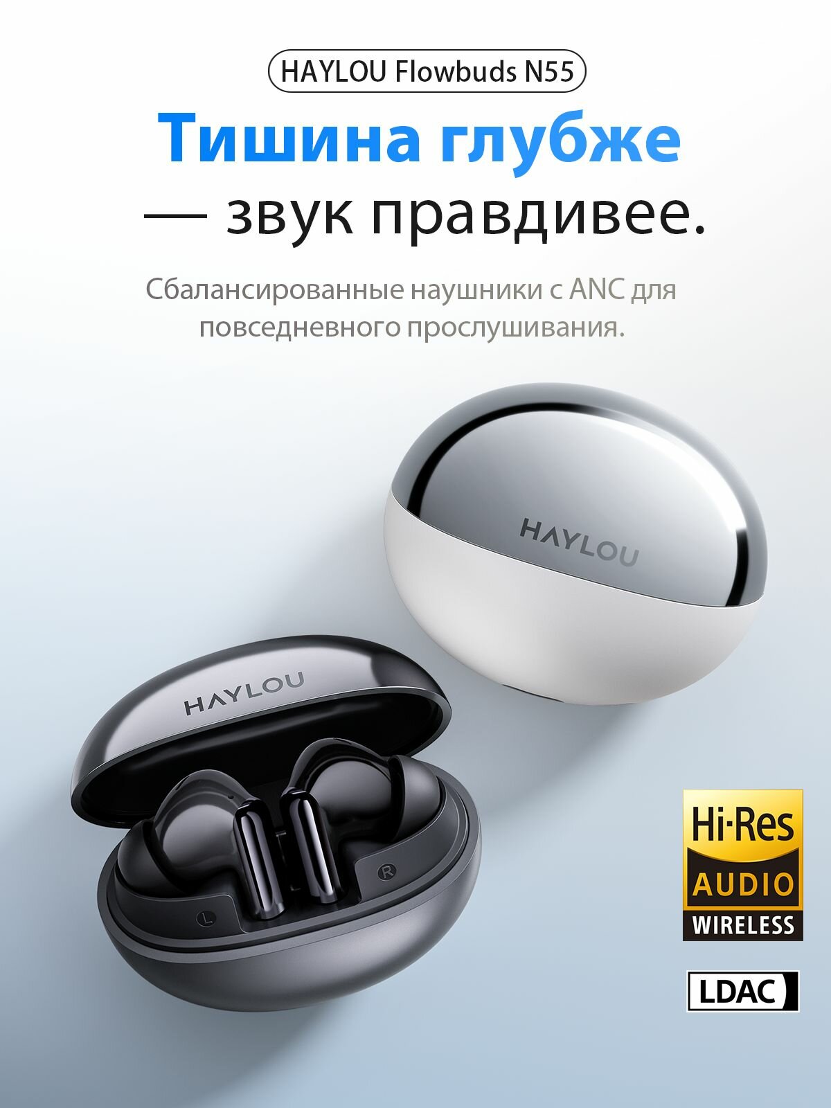 HAYLOU N55 наушники ANC 54 дБ, Hi Res, 40 ч, Bluetooth 6.0, LDAC
