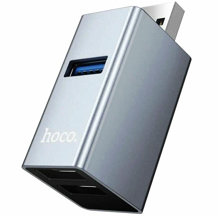 Разветвитель USB Hoco HB54 Metal Grey хаб - концентратор 1 порт USB3.0, 2 порта USB2.0 - серый металлик