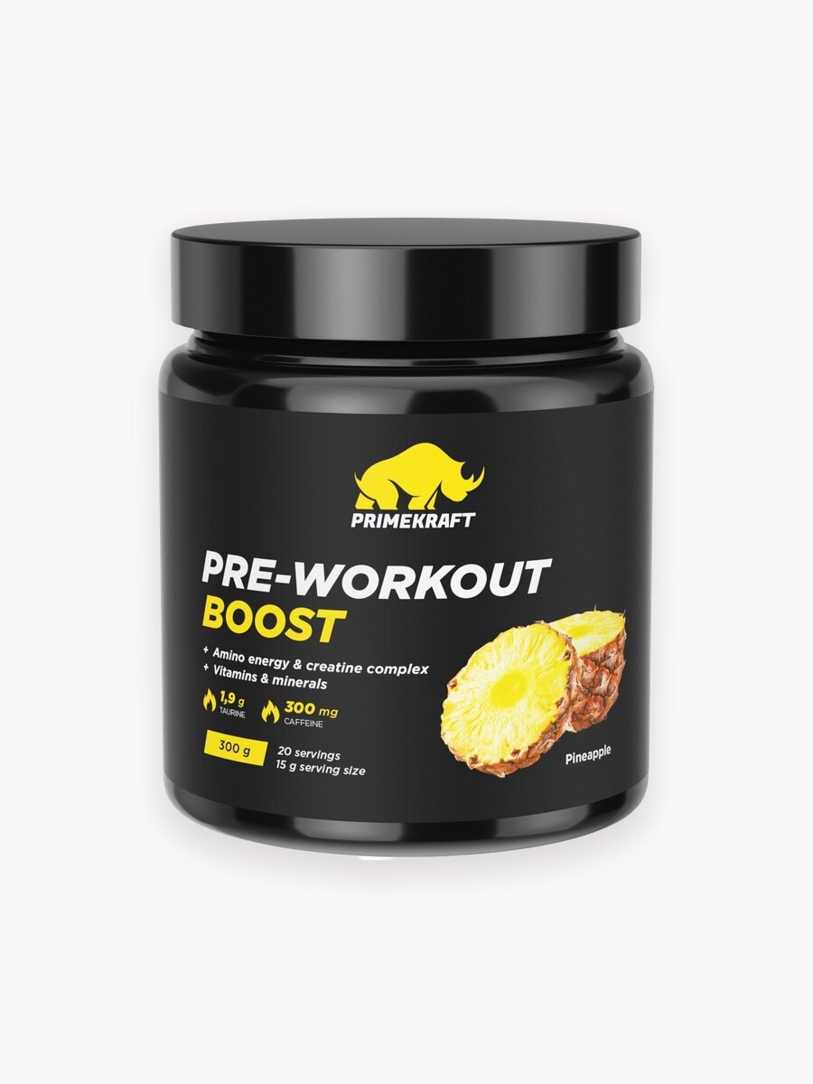 Предтренировочный комплекс PRIMEKRAFT PRE-WORKOUT BOOST со вкусом "Ананас" 300 гр / Аминокислоты