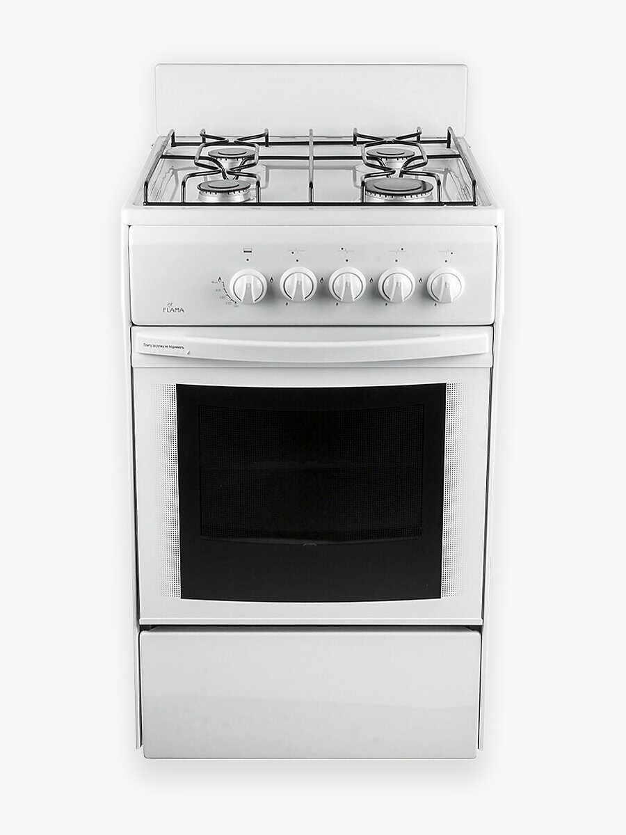 Газовая плита Flama RG 24011 W 50 см, 50 л, 4 конфорки, белый