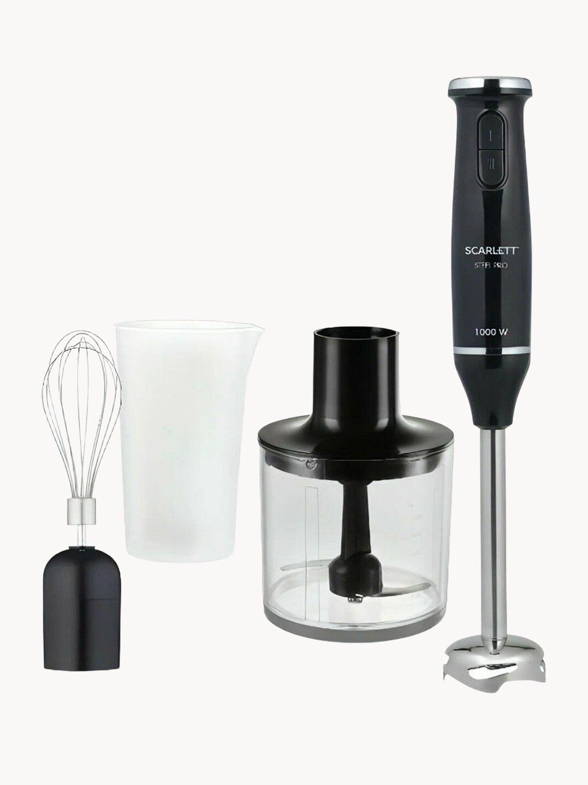 Блендер Scarlett SC-HB42F12, 1000Вт, пластик/металл, 2 скорости, 3 насадки