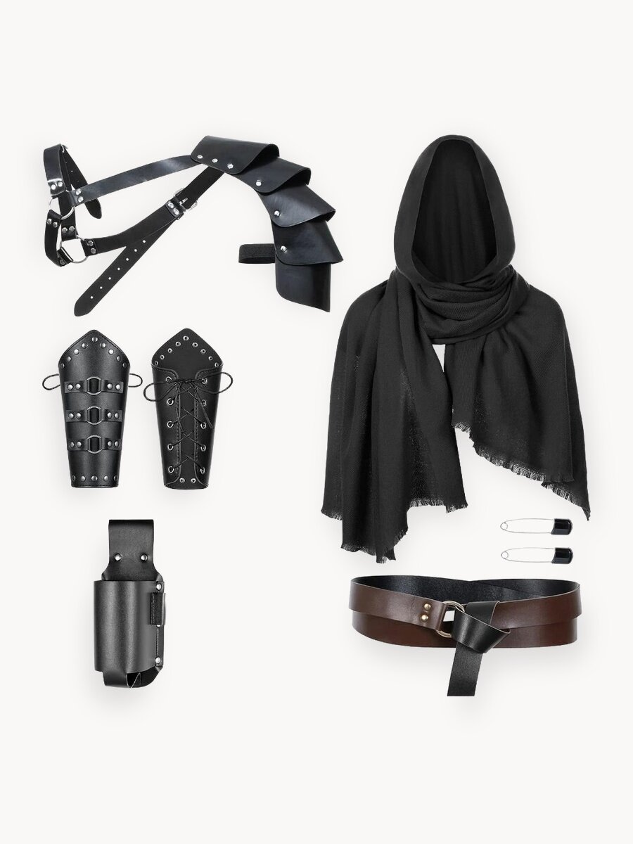 Костюм рыцаря: набор аксессуаров с поясом, нарукавниками, доспехами и плащом
