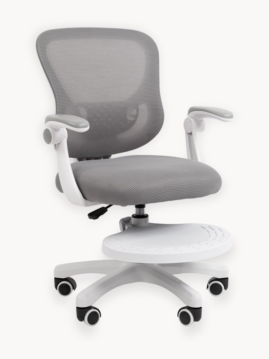 Компьютерное кресло стул для школьника с подставкой для ног CHAIRMAN CH 106 ткань/сетка серый с откидными подлокотниками