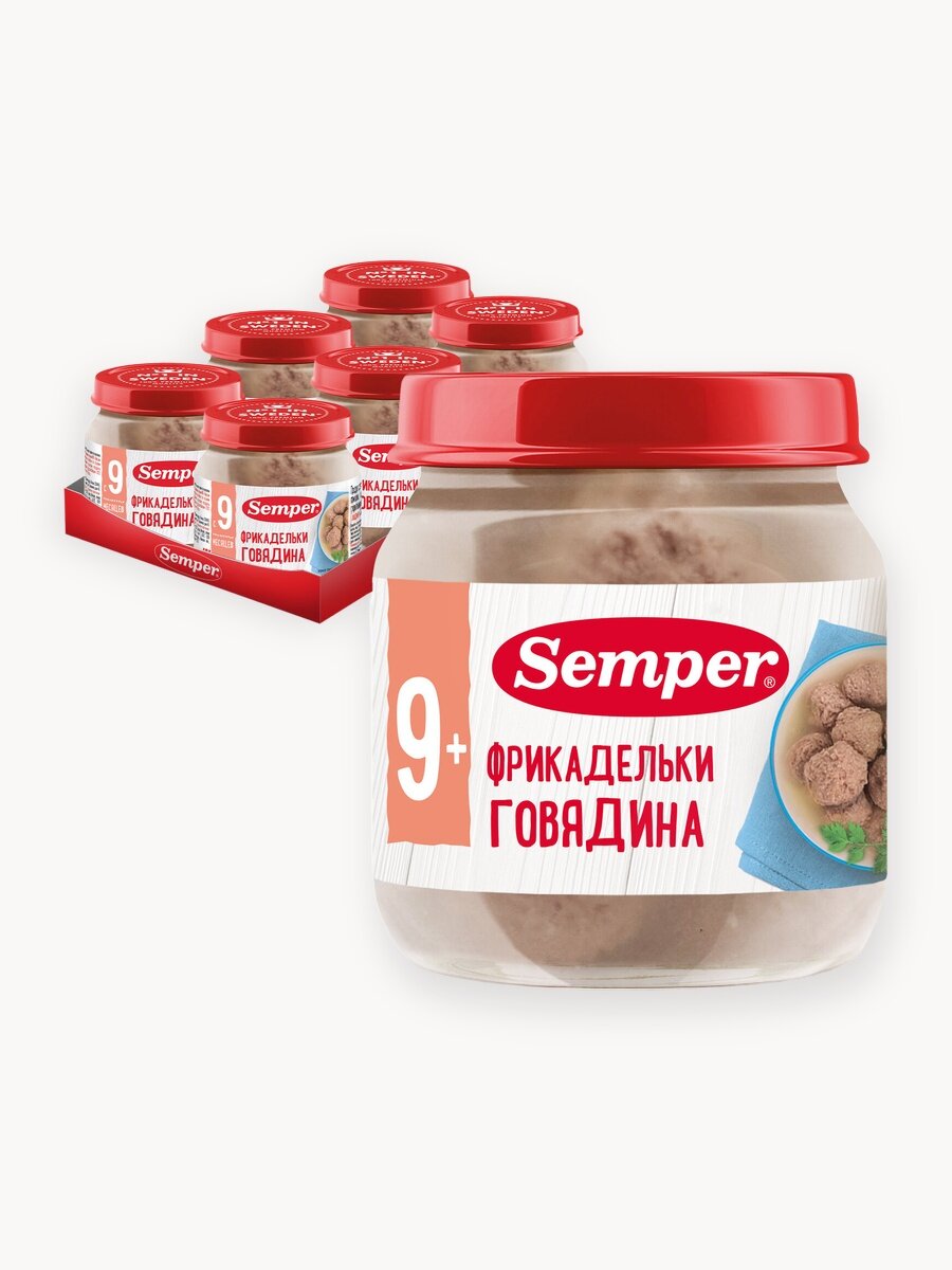 Детское питание Фрикадельки Semper Говядина , с 9 месяцев, 6х100г