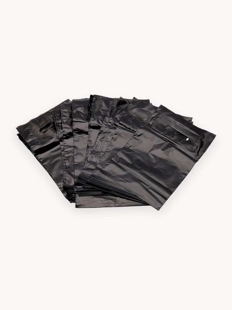 Подарочный пакет 20х30 см, полиэтиленовый с вырубной ручкой, черный, 50 штук