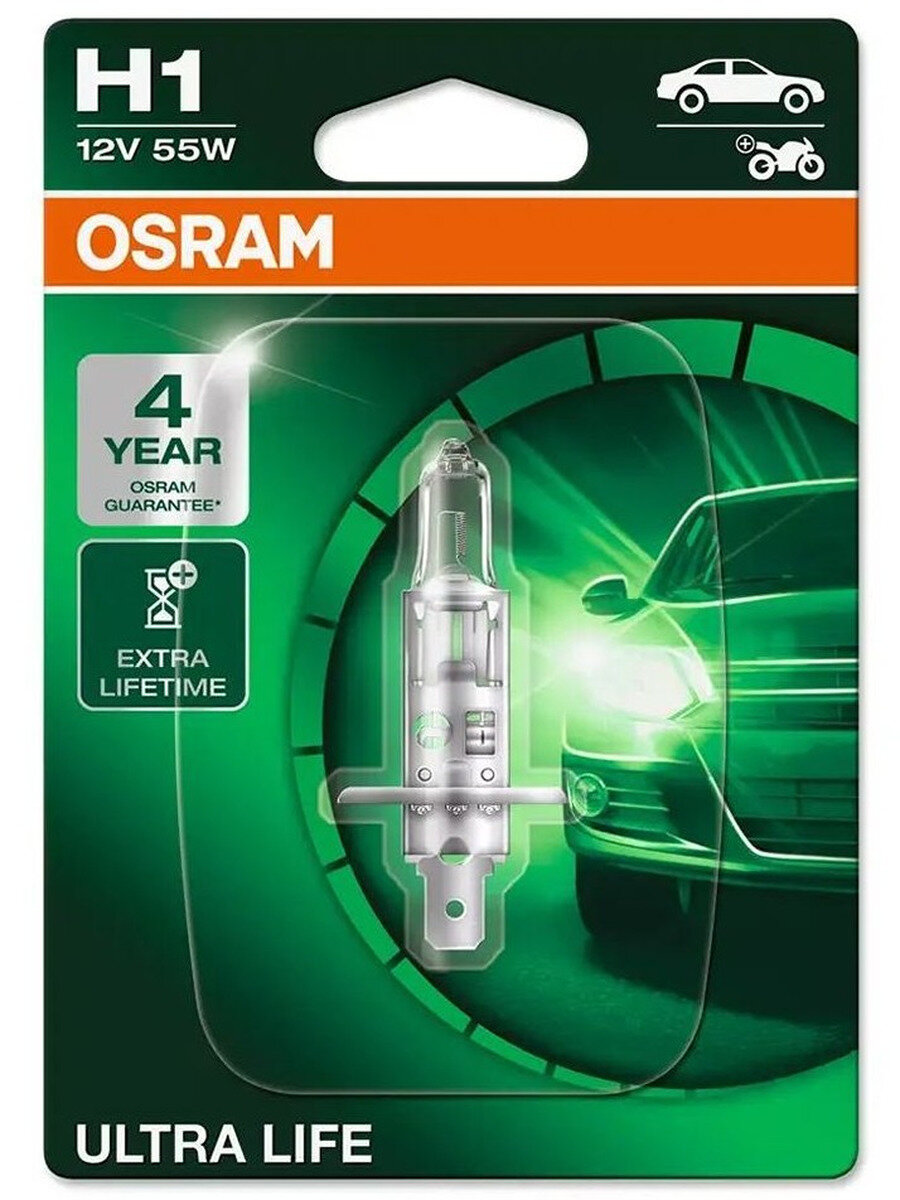 Лампа Osram Ultra Life H1 12V 55W P14.5s 64150ULT-01B
