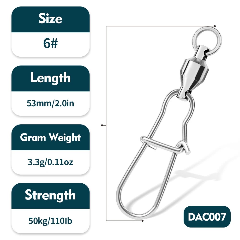 Рыболовные вертлюги Proberos SIZE 6, 53mm, 3.3g, 50kg