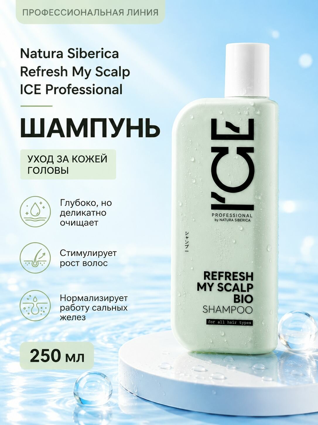 "Детокс"- шампунь для всех типов волос Refresh My Scalp ICE Professional by Natura Siberica, 250 мл