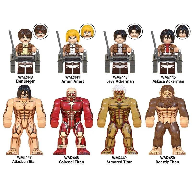 Фигурка деталей Минифигурки Атака Титанов Эрен, Леви, Микаса / Attack on Titan 8шт