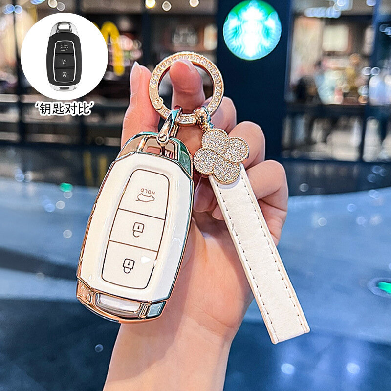 Ключевой брелок Hyundai перламутрово-белый с четырехлистным клевером для моделей Ix35/Ix25/Elantra/Sonata