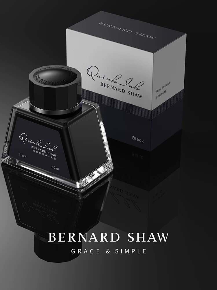 Bernard Shaw Черные Быстросохнущие Чернила для Ручки 50 мл Пирамидальная Бутылка Безуглеродные Не Засоряются