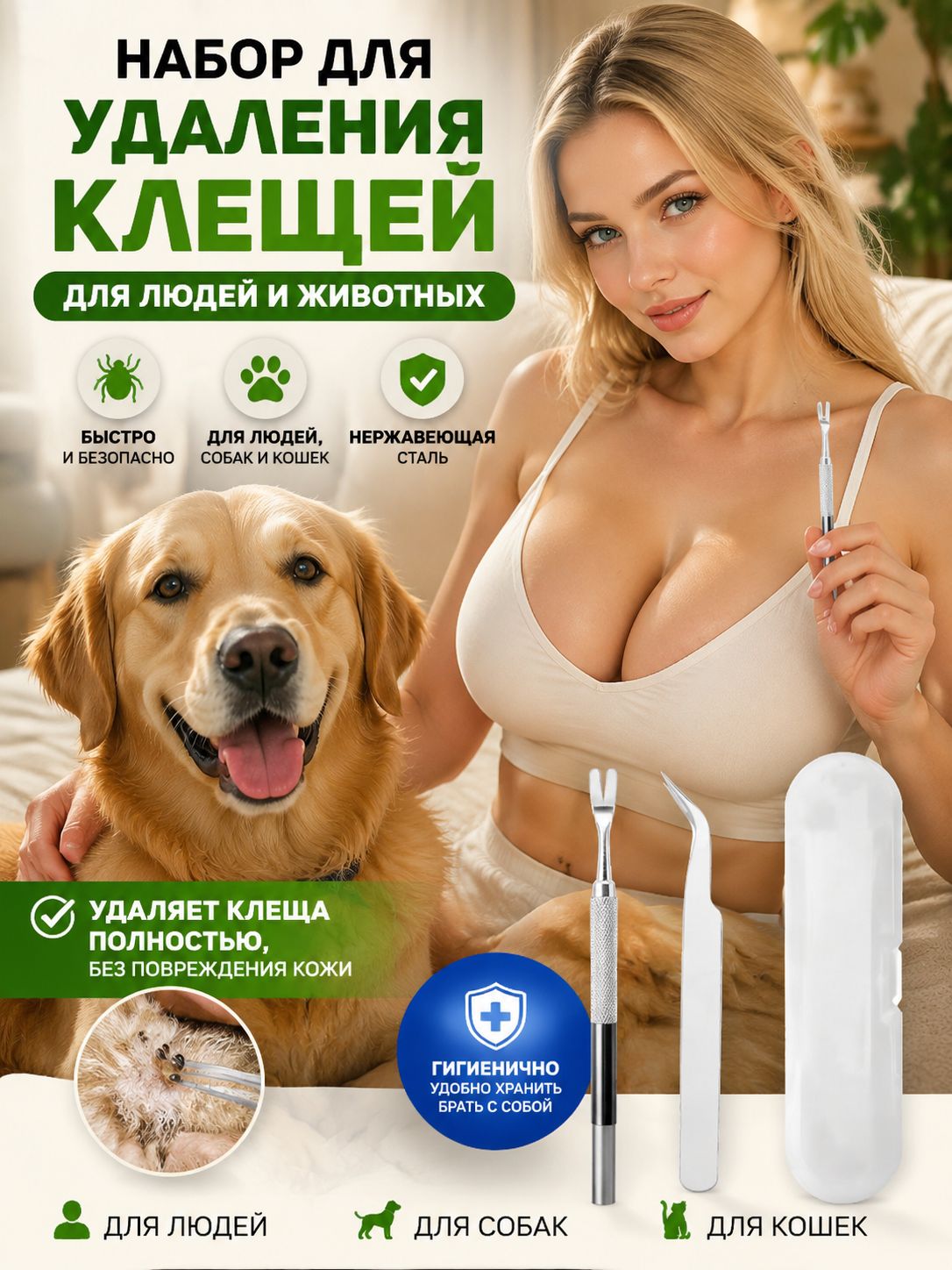 Выкручиватель клещей для людей, собак и кошек 12 см с эргономичной ручкой Безопасное удаление паразитов Запат