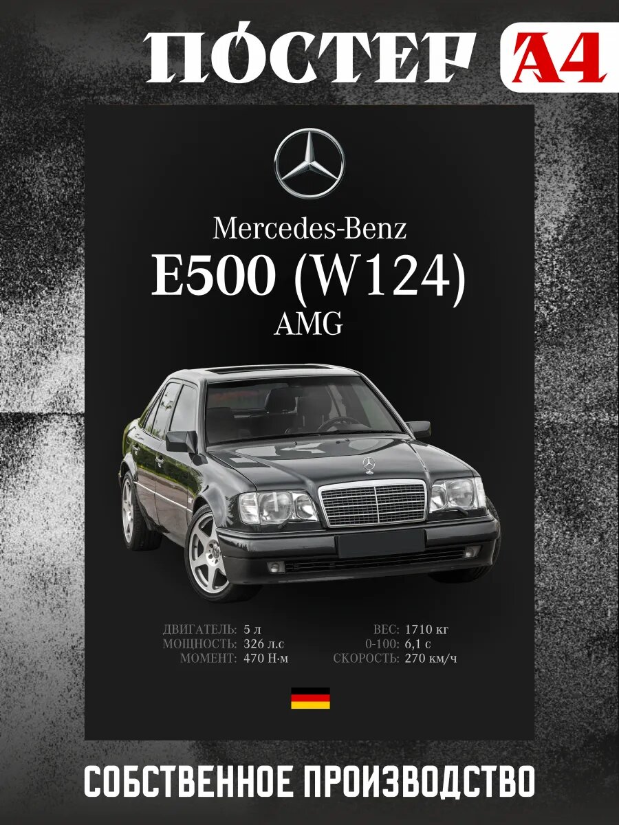 Постер на стену интерьерный А4 Mercedes-Benz E500 W124 AMG