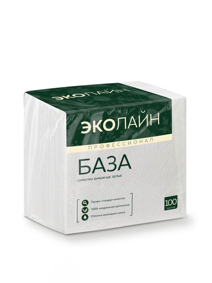 Салфетка однослойная в прозрачной уп, «Эколайн» белая, 100 л, 24×24