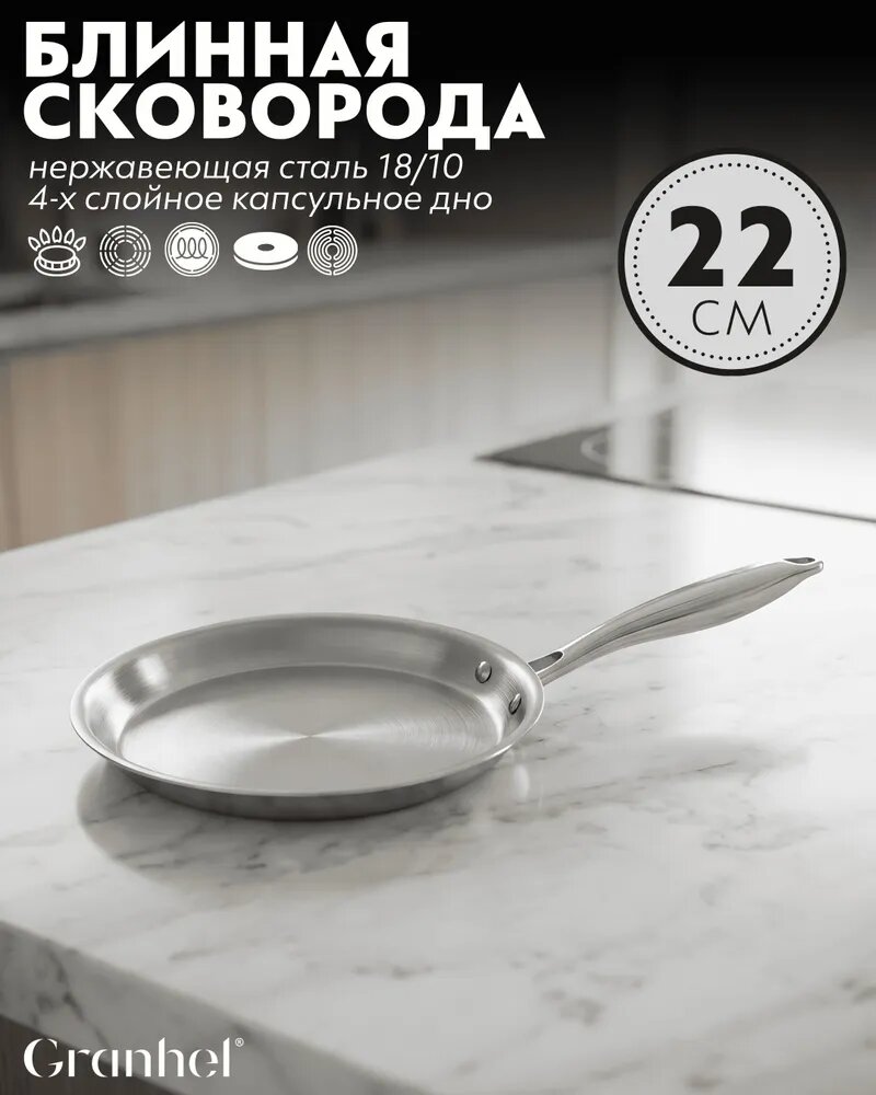 Granhel Сковорода для блинов MIDO Series, 22 см, без крышки, с фиксированной ручкой