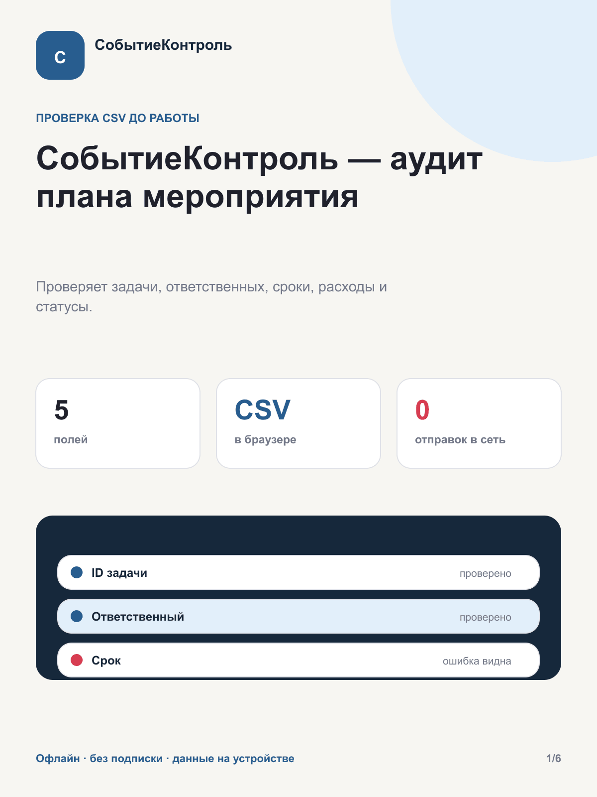 СобытиеКонтроль — аудит плана мероприятия — локальная программа для CSV