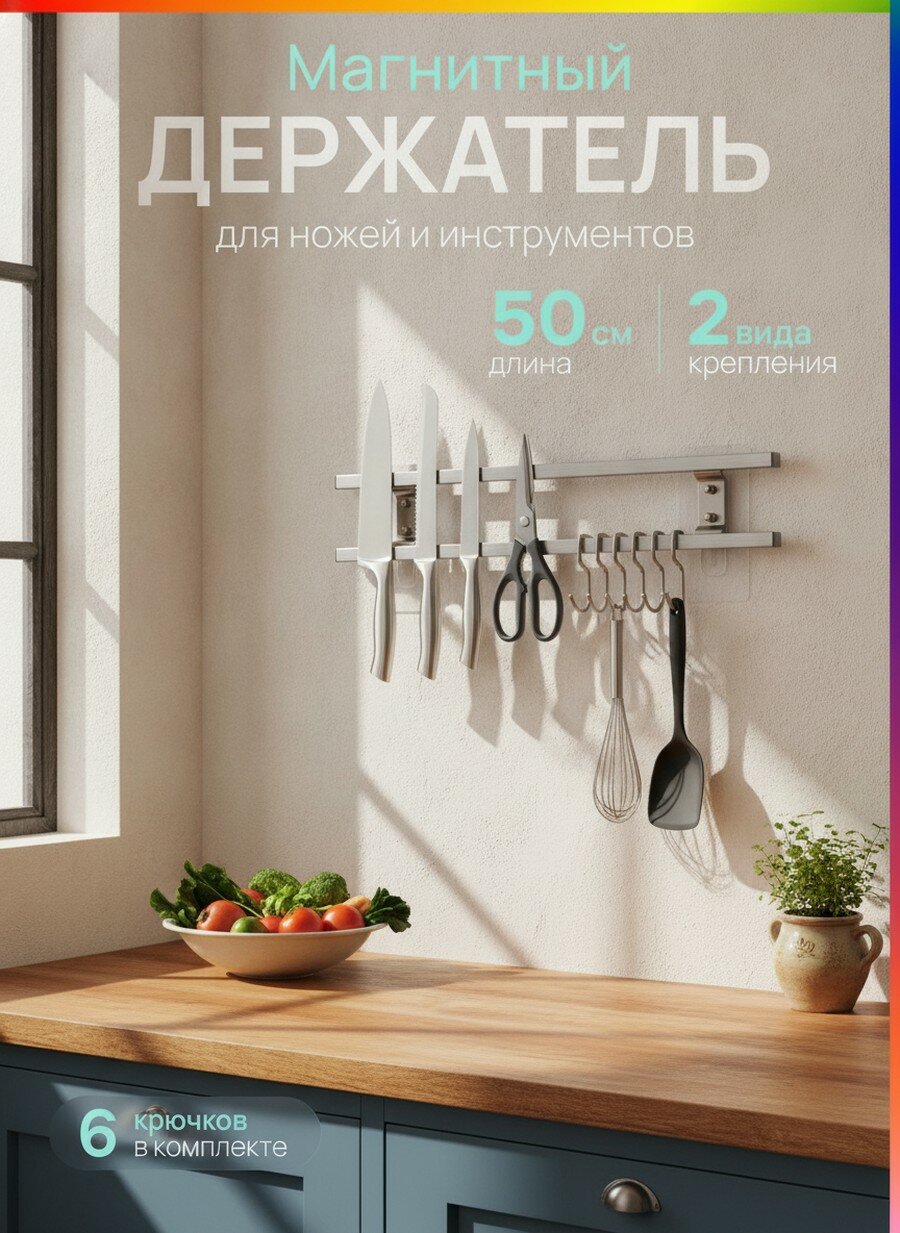 Держатель кухонный для кухонной утвари, для ножей, 50 см х 6 см х 1 см, 1 шт